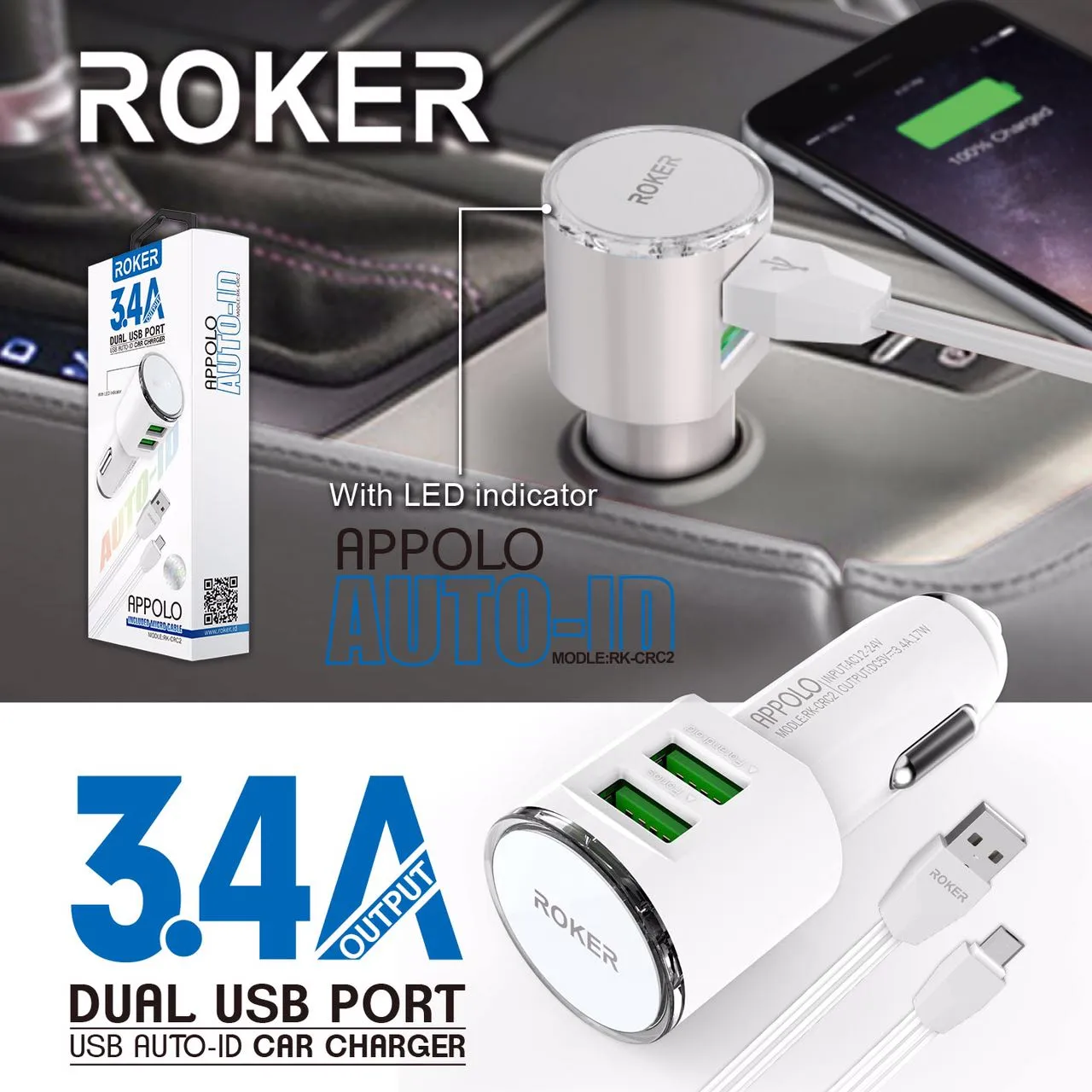 APOLLO 3.4A | CAR CHARGER | Roker